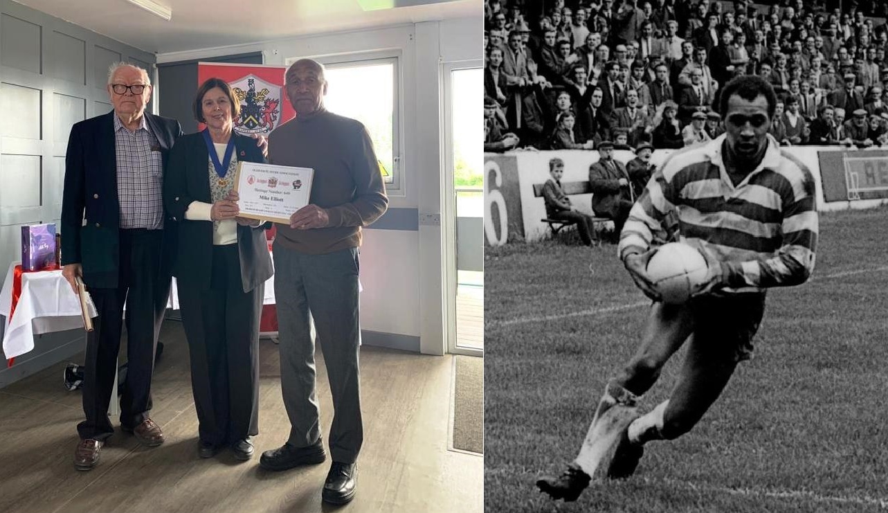 Hall of Fame member Mike Elliott receives his Heritage Certificate ...